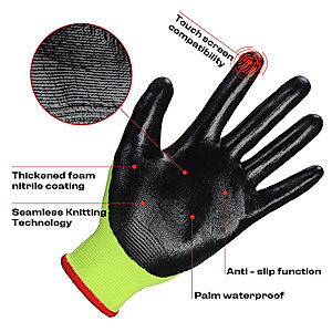 JDL Large Green Nitrile Coated Protective Gloves, Pack of 6