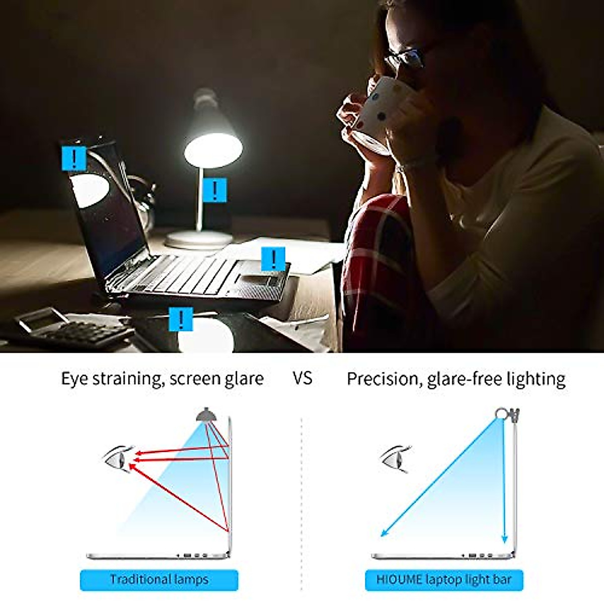 HIOUME Laptop Monitor Light Bar, USB e-Reading LED Task Lamp, 3 Adjustable Color Temperature, 10 Dimming Brightness Levels, No Screen Glare, Space Saving, Eye Health Care, Portable for Travel