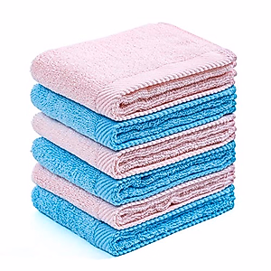 Mother-Earth 6-Pack Bath Washcloths 12"x12" - Soft and Absorbent Face Towels, Quick-Drying Wash Cloths for Sensitive Skin, Premium Quality for Daily Use (Blue-Pink)