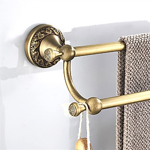 Bath Towel Bar Bathroom Hardware Bathroom Pendant, Brass Material European Bathroom Antique Towel Rack Double-Rod Towel Rail Towel Holder