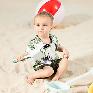 PATPAT Baby Boy Short Sleeve Shirt Shorts Set Summer Holiday Set Baby Boy Plaid Outfits Tropical Outfits 12-18 Months