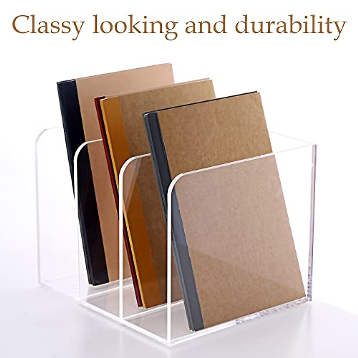SANRUI Clear Acrylic Magazine File Holder Desk Organizer for Office Organization and Storage with 3 Vertical Compartments 8 1/2''x7 1/5''x 6 1/2'' Transparent