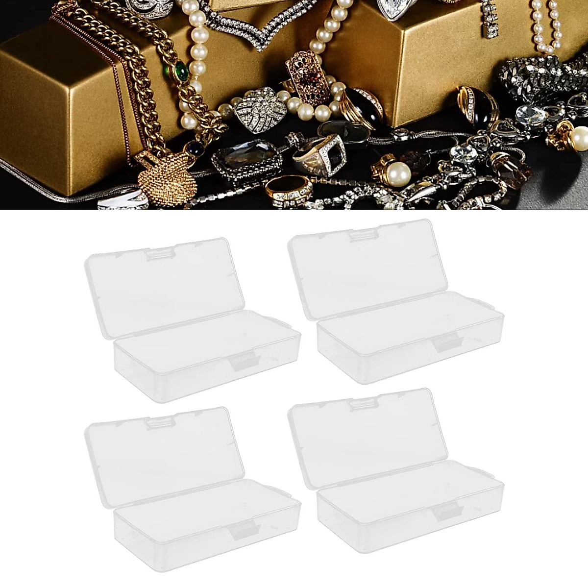 4 Packs Small Plastic Boxes,Clear Plastic Storage Container Bins with Latching Lids,Stackable Craft Box Containers for Craft Supplies and Little Bits,Organizing Container for Home, Office