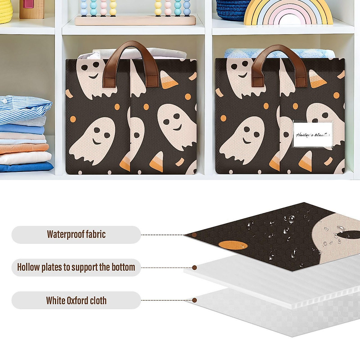 Sletend Storage Basket Halloween Ghost Basket with Handles Stuffers for Boyfriend Collapsible Storage Bins Boxes for Home Closets Bedrooms Toy and Gift Baskets 1 Pack