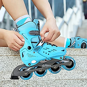 Suitable for Children and Teenagers, 4 Sizes of Adjustable Roller Skates and Bright Wheels, Suitable for Beginners' Indoor and Outdoor Roller Skates (Blue) (34-37(8-9 US)