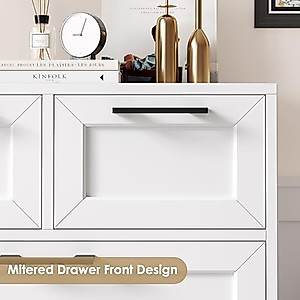 BOTLOG 6 Drawer White Dresser, Tall White Dresser with Large Storage Space, Modern Storage Chest of Drawers, Wood Closet Dresser for Living Room, Hallway, Entryway