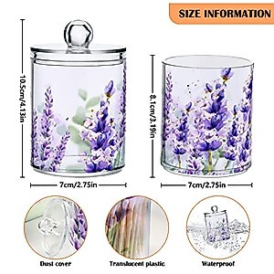 ALAZA Purple Qtip Holder Dispenser 2 Pack Containers for Cotton and Qtips Lavender Cotton Swab Cotton Ball Round Pads Clear Plastic Acrylic Jar Set Bathroom Canister