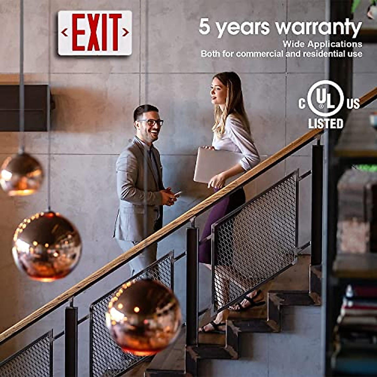 LED Exit Sign Emergency Light, Red Lettering with Battery Backup, 2-Pack, LED Emergency Lights for Commercial or Industrial Use, AC 120-277V, UL Listed, Rechargeable