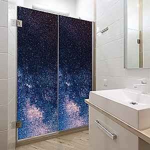 IOACIY Privacy Window Film Frosted Glass Sticker for Home Office Static Anti-UV Window Paper Decorative Window Covering for Bathroom (Universe Outer Space Starry Sky Red Blue-225, 17.7" x 23.6")