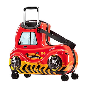 AO WEI LA OW Kids Ride-On Luggage with Wheels Suitcase Fits to Toddler Aged 3-12 Years old （Red Car Checked-Large 25-Inch