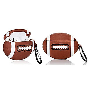 Compatible with Rugby Airpods Case 1/2, Kids Teens Girls Boys Silicone Cartoon 3D Protective Skin Cover for Football AirPods Case, Funny Kawaii Cute for Rugby AirPods Case with Carabiner (Rugby)