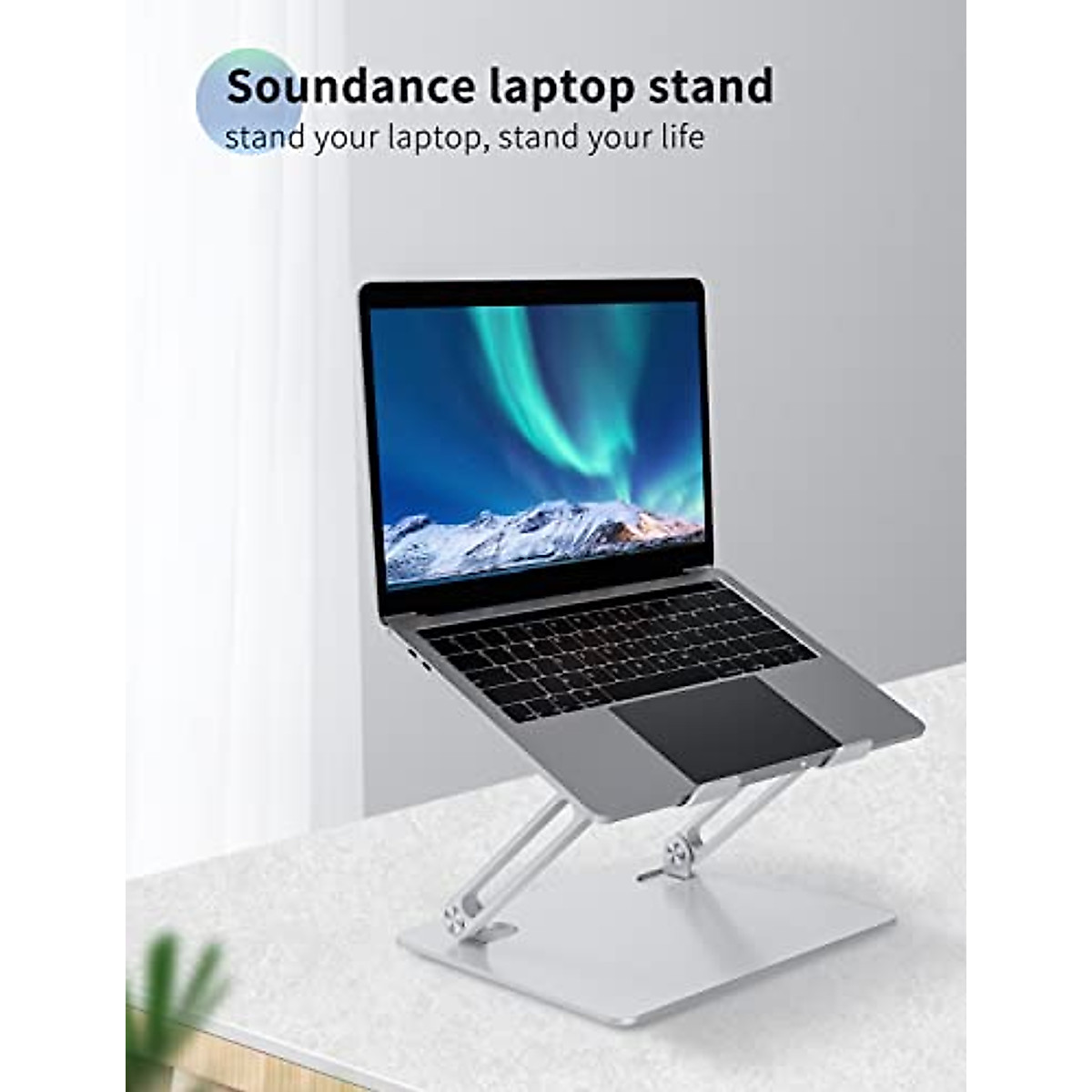 SOUNDANCE Laptop Stand for Desk with Stable Heavy Base, Adjustable Height Multi-Angle, Ergonomic Metal Riser Holder, Foldable Mount Elevator, Compatible with 10 to 15.6 Inches PC Computer, Silver