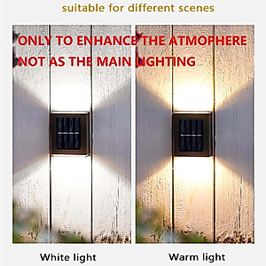 2 LED Solar Wall Light UP and Down Illuminate Outdoor Sunlight Sensor Lamp IP65 Waterproof Modern Nordic Style Decor for Home Garden Porch, Black