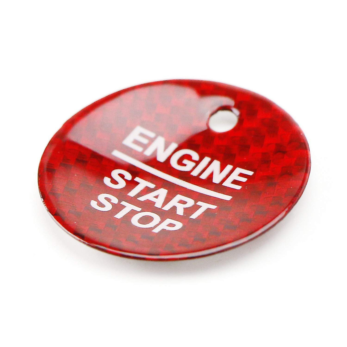 iJDMTOY Gloss Red Real Carbon Fiber Keyless Engine Start/Stop Push Start Button Cover w/Indicator Light Opening, Compatible with Ford F-150 Raptor Explorer Fusion Expedition Edge Taurus, etc