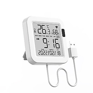 Smart Temperature and Humidity Monitor,WiFi Thermometer Hygrometer with App Control,Large LCD Display,Backlight,Compatible with Alexa,Notification Alerts,Remote Monitor for Greenhouse