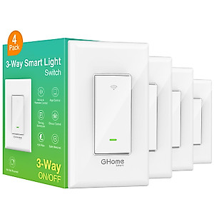 GHome Smart Switch, 3 Way Wi-Fi Light Switch Compatible with Alexa and Google Home, 2.4GHz Schedule Timer, Neutral Wire Required, 3-Way Installation, FCC Listed (4-Pack),White