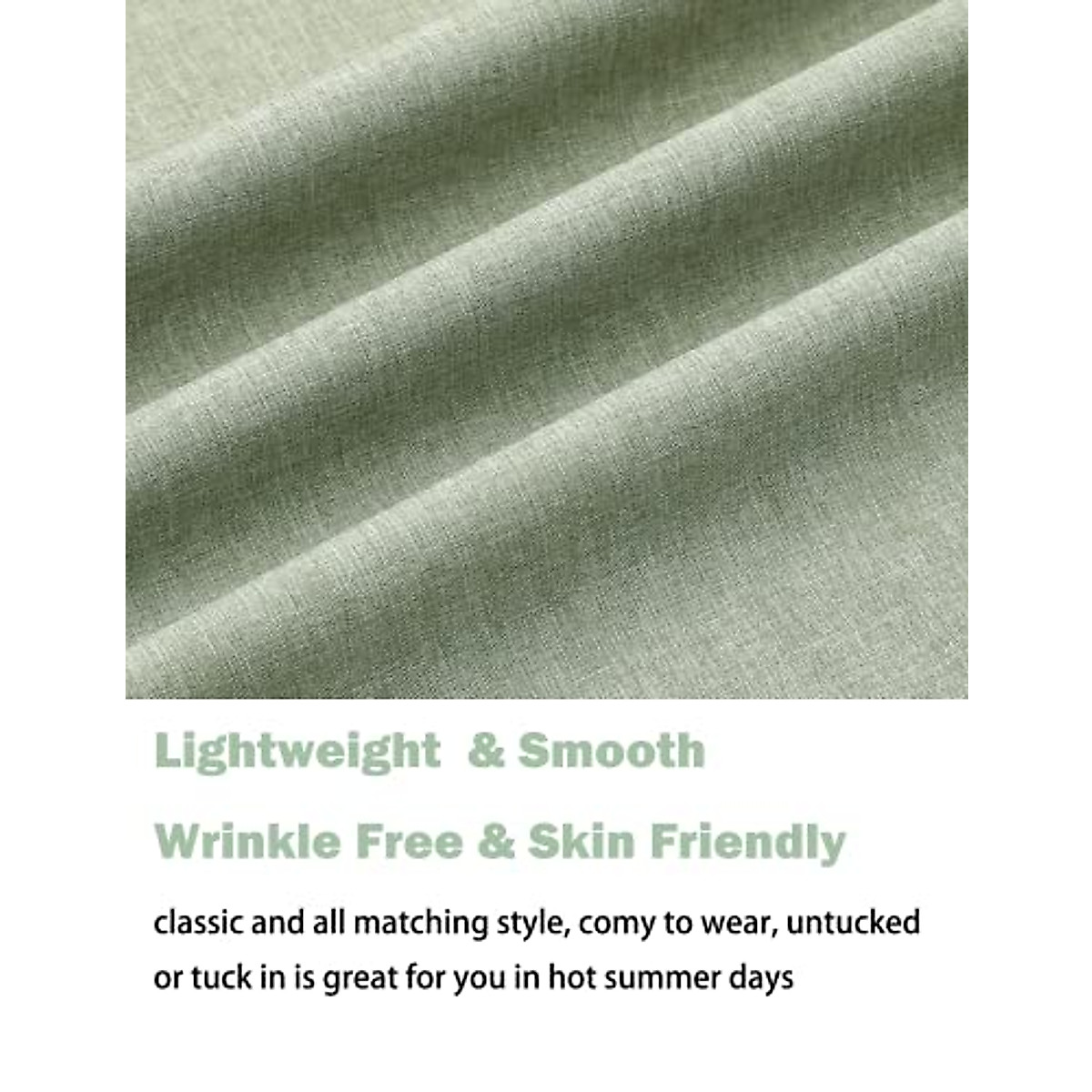 Elanbells Mens Linen Dress Shirt Beach Untucked Wrinkle Free Lightweight Shirt Green