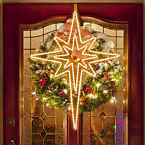 GLOWNOVA Large 43"x32" Twinkle Bethlehem Star Neon Motif Pre-lit 216 Super-Bright LED Outdoor Christmas Decoration with 11 Functions and Timer Waterproof for Outdoor Home Party Wall(Warm White)