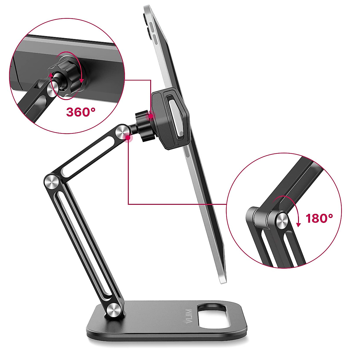 ULANZI Phone Mount Stand Holder for Desktop, VIJIM P001 with 2 Adjustable Arm and 360° Rotates, Universal Foldable Multi Angle, Compatible with iPad iPhone Tablet and More
