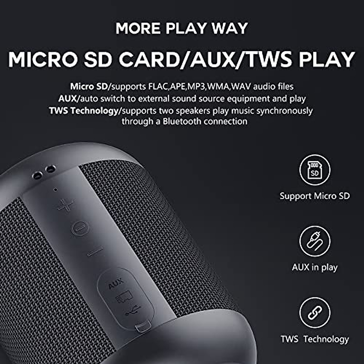 Nitvision Bluetooth Speakers, Waterproof Wireless Speaker,Upgraded, Portable Speaker with IPX5 Waterproof, Supports Wireless Charging, 24H Playtime-Black