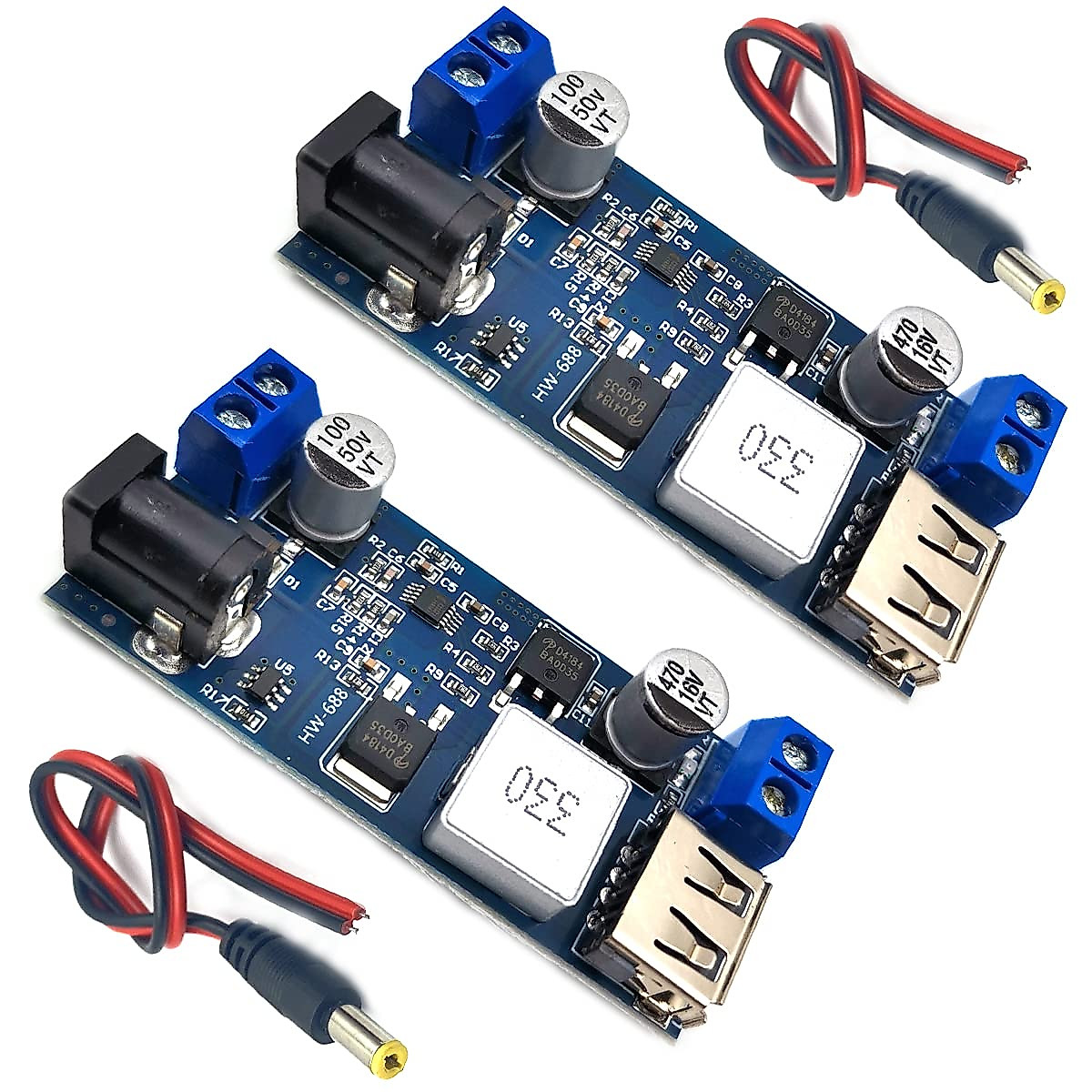 DEVMO 2Pcs 12v to 5v 5A Converter Step-Down Power Supply 24V / 12V to 5V 5A Voltage Regulator DC 9V-36V Step-Down to DC 5V-5.3V 3.5-6A Volt Transformer