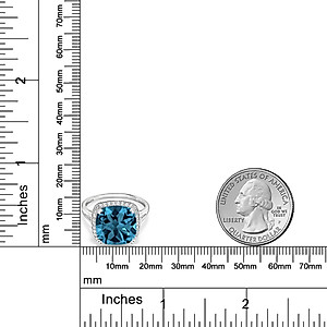 Gem Stone King 10K White Gold London Blue Topaz and White Created Sapphire Engagement Ring For Women (8.54 Cttw, Cushion 12MM, December's Gemstone Birthstone, Available In Size 5,6,7,8,9)