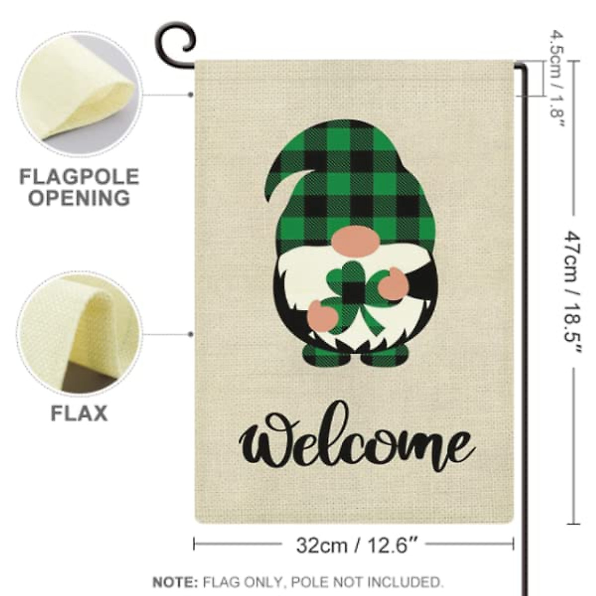 St Patrick Day Garden Flag Gnome Welcome Flag Vertical Double Sided House Flag Spring Holiday Burlap Rustic Yard Lawn Outdoor Decoration 12.5x18 Inch-L40