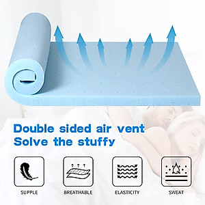 BLKMTY Mattress Topper Full Mattress 2 Inch Bed Topper Ventilated Memory Foam Mattress Topper Gel Memory Mattress Topper Breathable Soft Mattress in a Box, Blue