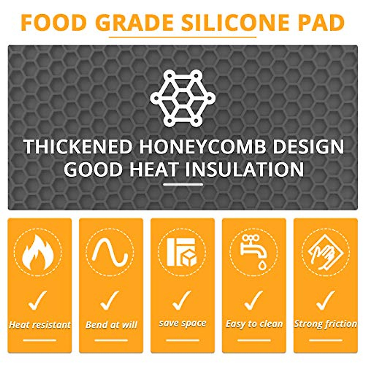 Honeycomb Pot Holder Trivet Mats, KUFUNG Heat Resistant Table Dish Drying Mat, Hot Pads Spoon Rest, Non Slip, Flexible, Durable, Dishwasher Safe (Grey, Round - Thicker Style)