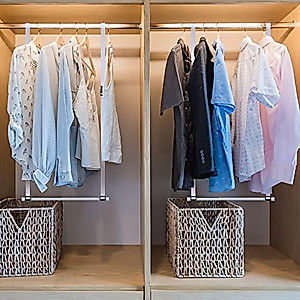 Amyhill 2 Pack Double Hanging Closet Rod Extender Width and Height Adjustable Closet Hanging Rod Extension Organizer Space Saving Clothes Hanging Bar with 4 Pcs Nylon Bands for Closet Clothes Storage