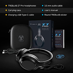 TREBLAB Z7 PRO - Hybrid Active Noise Canceling Headphones with Mic - 45H Playtime & USB-C Fast Charging, ANC Wireless Over Ear Bluetooth Headphones w/aptX, Stereo Sound, Touch Control (Grey) (Renewed)