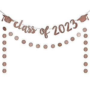 Class of 2022 Banner and Graduation Circle Dots Garland Rose Gold Glitter - Graduation Party Decorations 2022 Rose Gold,Graduation Decorations for Girls,Rose Gold Graduation Banner 2022