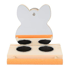 Parrot Mirror with Water Food Bowl Wood Holder Cage Accessory Feeding Bowl Parakeet Toys