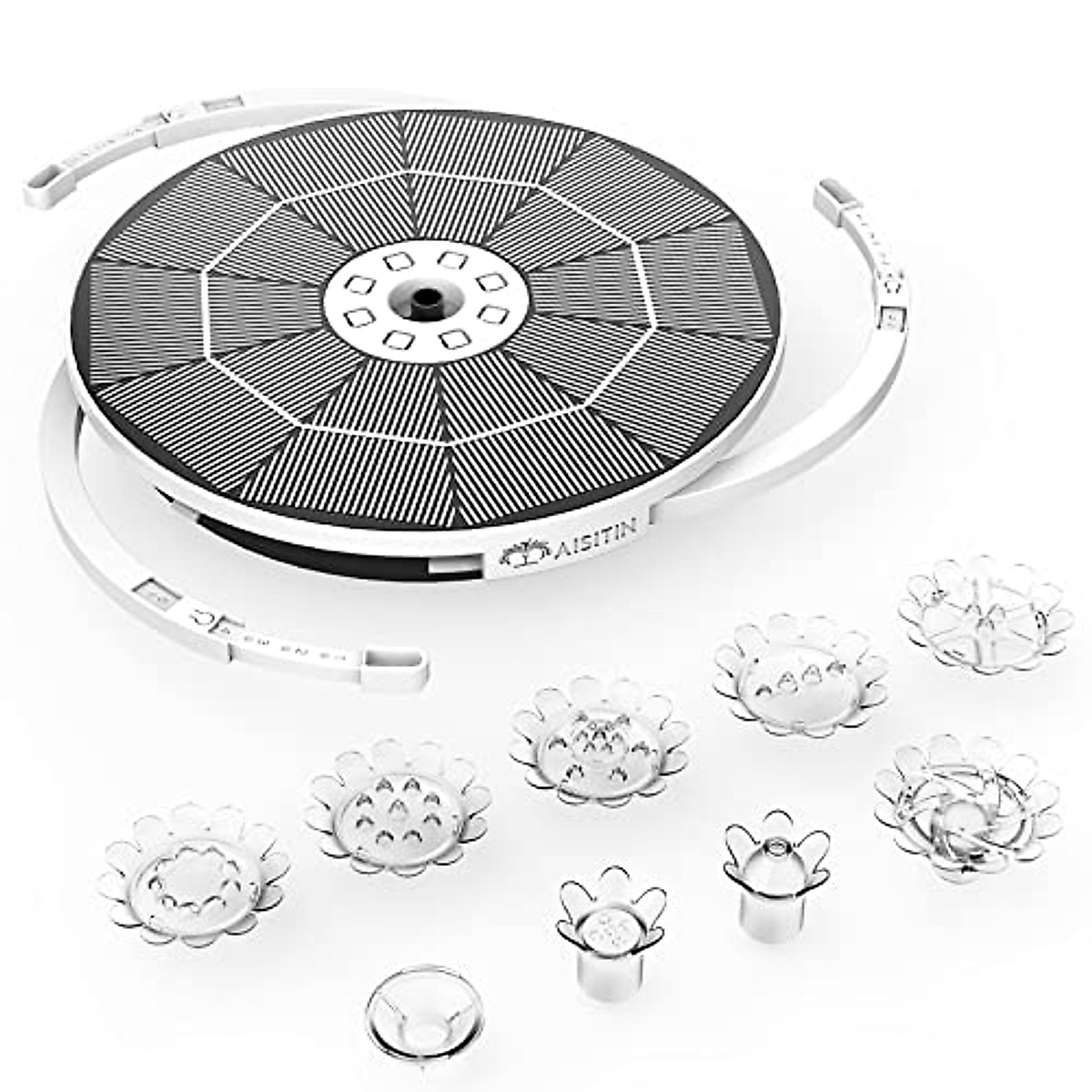 AISITIN 3.5W LED Solar Bird Bath Fountains Upgraded, Solar Fountain with 8 Nozzles, 3000 Battery & 3 Brackets, Floating Solar Powered Water Pump for Garden, Pond, Bird Bath and Pool