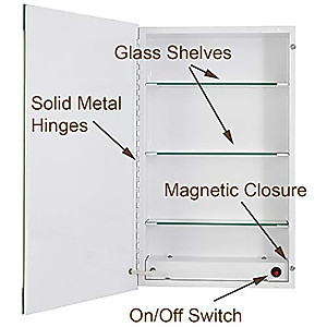 Hamilton Hills 16x26 inch White Lighting Medicine Cabinet with Mirror | Backlit Medicine Cabinet Organizer with 4 Glass Shelves | Farmhouse Wall Mounted Hanging Rectangular Bathroom Cabinet