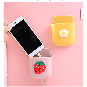 Enforose Wall Storage Rack, Cartoon Storage Box Wall Mounted Storage Container Cute Phone Holder Wall Mount Pencil Holder Makeup Organzier(fried eggs)