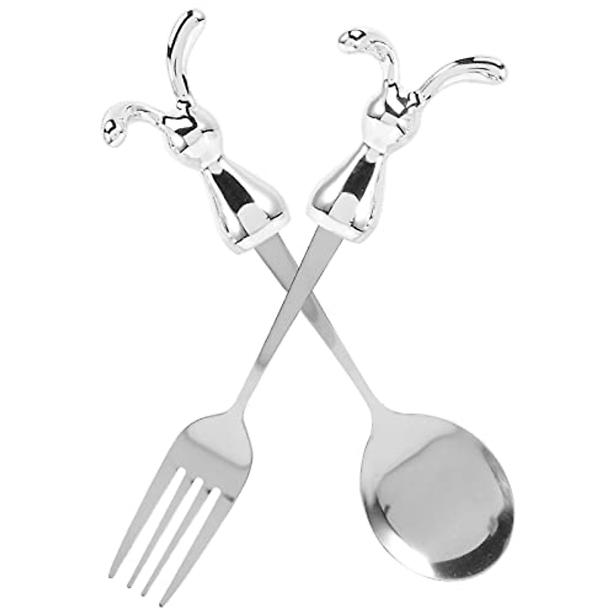 SOIMISS 4 pcs Bunny Fork Spoon Set Stainless Steel Easter Rabbit Cutlery Set Easter Bunny Flatware Silverware Set Eating Utensils Tableware