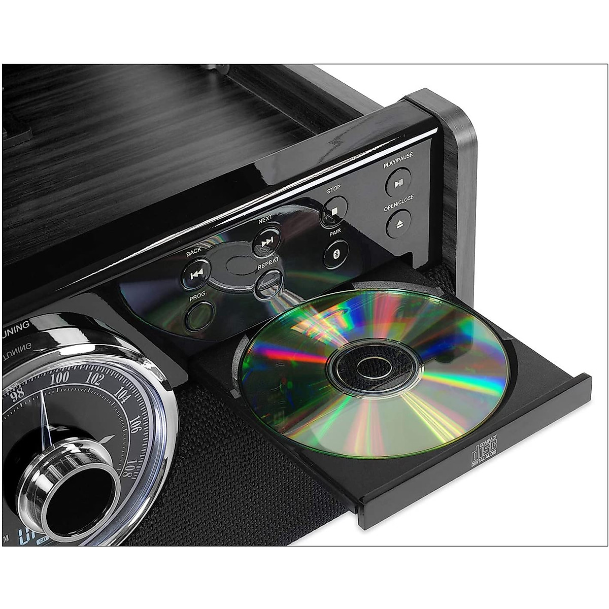 Victrola Mid Century 6-in-1 Bluetooth Record Player & Multimedia Center with Built-in Speakers - 3-Speed Turntable, CD & Cassette Player, AM/FM Radio | Wireless Music Streaming | Grey