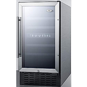 Summit SWC182ZCSS 18"" Dual Zone Built-In Wine Cellar with 28 Bottle Capacity Factory Installed Lock Digital Thermostat Reversible Door in Stainless Steel