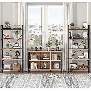 FATORRI 5 Tier Bookshelf and 6 Cube Storage Organizer (Rustic Oak)
