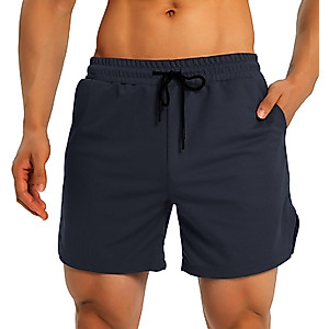 CNRUWE Mens Workout Running Shorts Lightweight Breathable Gym Athletic Shorts 5 inch Inseam Short Men with Zipper Pockets,Navy Blue M