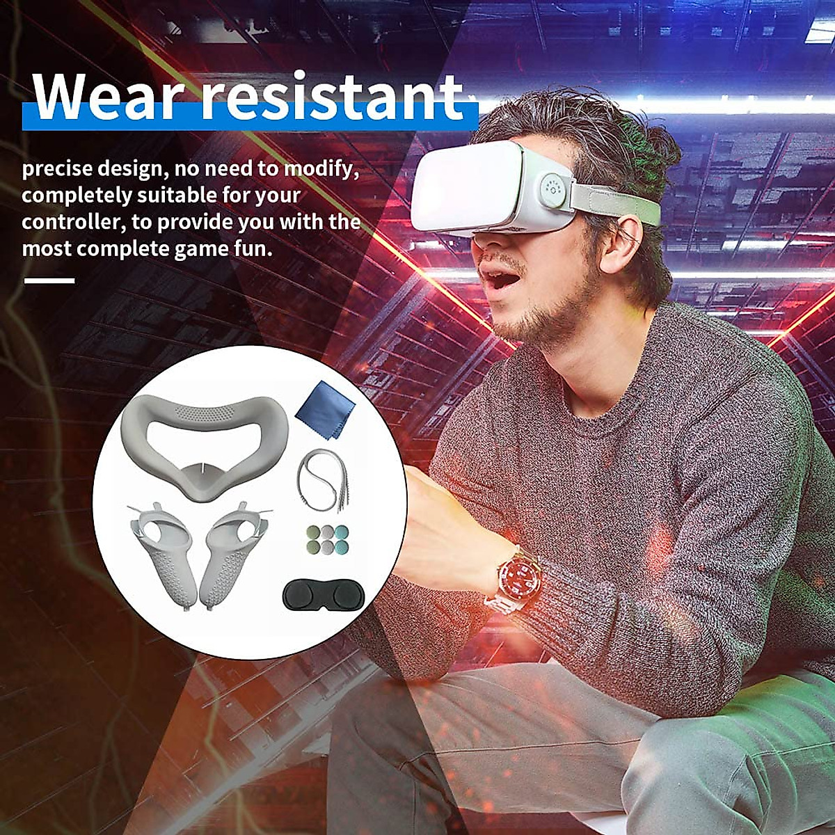 for Oculus Quest 2 Accessories, Quest 2 VR Silicone face Cover, VR Shell Cover,Quest 2 Touch Controller Grip Cover,Protective Lens Cover,Disposable Eye Cover (1)