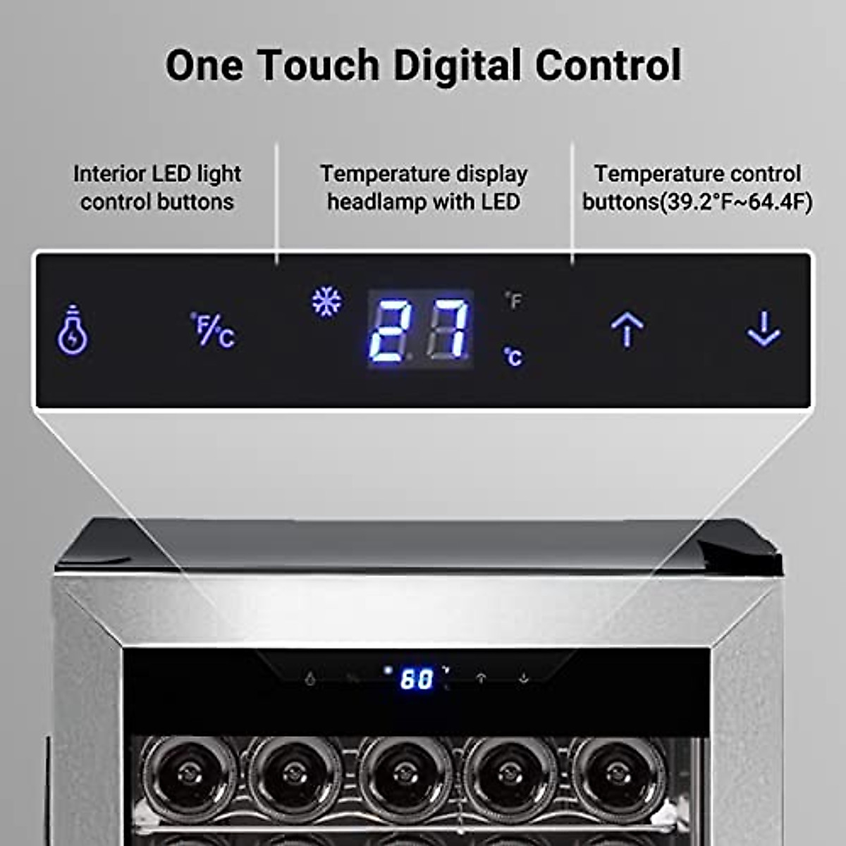 Smad Wine Fridge, 33 Bottle Wine Cooler Refrigerator, 19 Inch Freestanding Wine Fridge with Digital Temperature Display and Glassdoor, 3.5 cuft, Stainless Steel