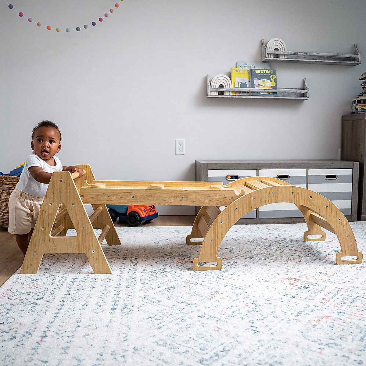 Avenlur Maple 5-in-1 Montessori Climbing Set - Baby Climbing Gym - Foldable Triangle Ladder, Rock Climbing Ramp, Arch Climber, Slide, Rocker - Indoor Gym for Ages 3mo to 36mo