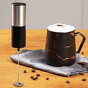 Mata1-USA Milk Frother for Coffee, Handheld Drink Mixer Electric Whisk, Mini Stirrer Wand Foam Maker, Silver & Black