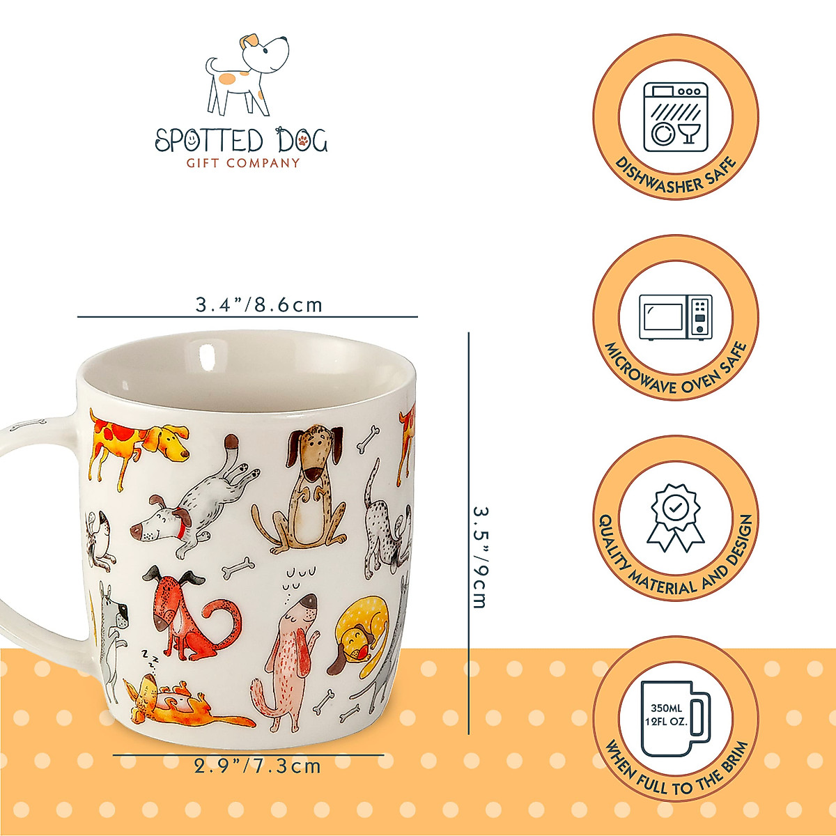 SPOTTED DOG GIFT COMPANY Dog Coffee Mug Set, Cute Mugs 12 oz Ceramic Porcelain China Coffee Tea Cups, Funny Dogs Themed Gifts for Dog Lovers and Animal Lovers Women Men, Set of 4