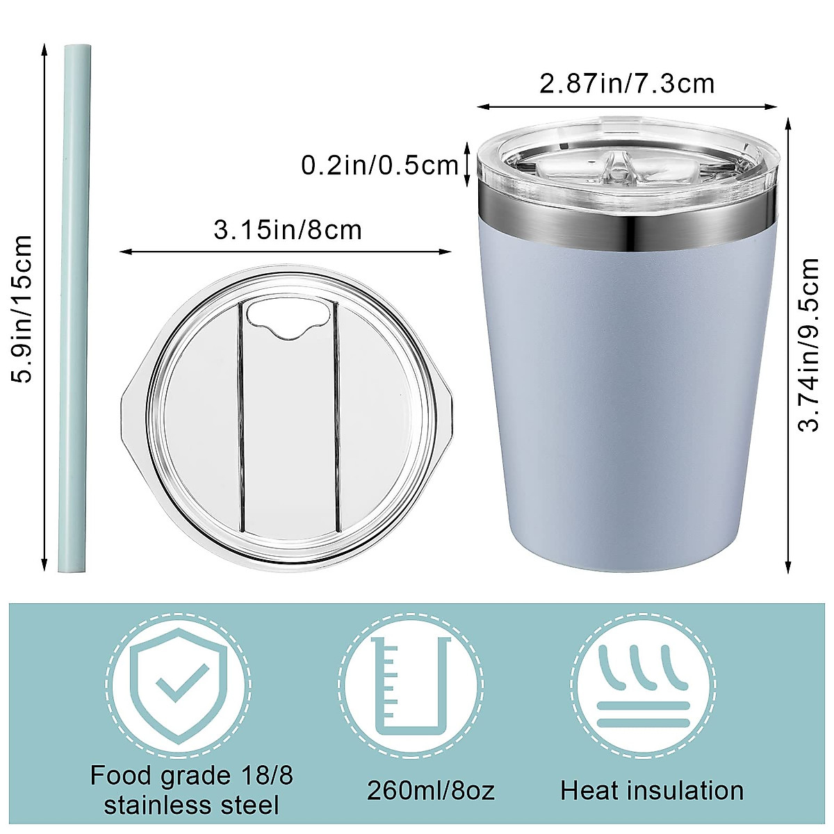 4 Set Toddler Cups with Straws and Lids Stainless Steel Kids Cups Insulated Kids Cups Spill Proof Double Wall Vacuum Kid Tumbler Cups for Boys Girls Sippy Drinking 8 oz (Blue, Gray, Sky Blue, Green)