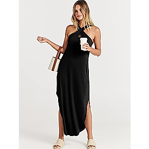 ANRABESS Women's Casual Loose Sleeveless Beach Dress Criss Cross Slit Maxi Sun Dresses 2023 Fashion Vacation Outfits Summer Clothes Resort Cruise Wear A453heise-XL Black