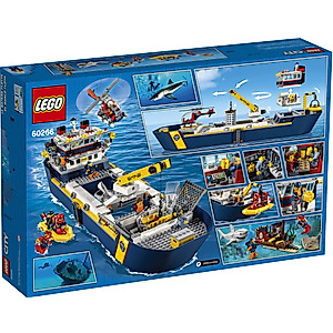 LEGO City Ocean Exploration Ship 60266, Toy Exploration Vessel, Mini Helicopter, Submarine, Shipwreck with Treasure, Lifeboat, Stingray, Shark, Plus 8 Minifigures (745 Pieces)