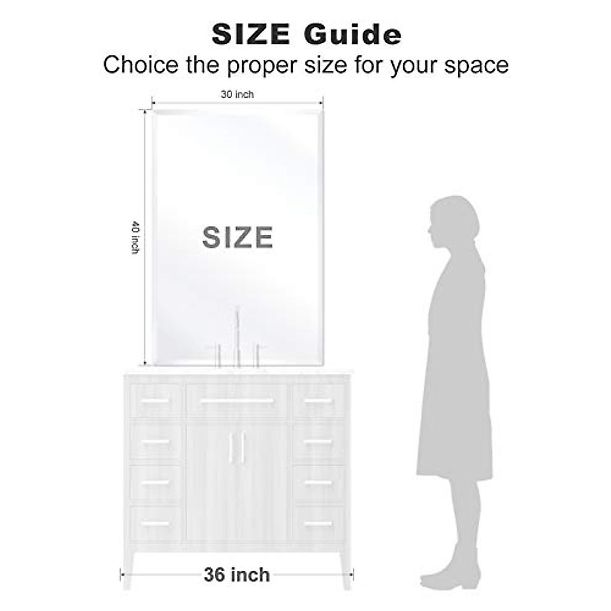 USHOWER 30 x 40 Inch Frameless Beveled Mirror, Rectangle Wall Mirror for Bathroom, Vanity, Beautiful and Simple Looking